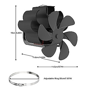 fanverk Wood Chimneys Stove Fan， Pipe Fireplace Fan - Heat Powered, 6 Blades, Increases Warm Air Circulation by 80% Compared to 4 Blade Fans - Suitable for Wood/Log Burner/Fireplace