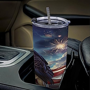zxxpensy 20 Oz Tumbler Travel Cup Bald Eagle Water Bottle, Stainless Steel Vacuum Insulated Coffee Mug with Straw Lid And Cleaning Brush