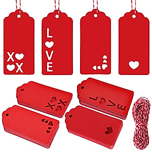 Whaline 120Pcs Valentine's Day Paper Gift Tags Red Heart Love XOXO Hanging Tags with Cotton Rope Pre-Punched Label Tags for Wedding Anniversary Mother's Day DIY Crafts Party Favor Supplies