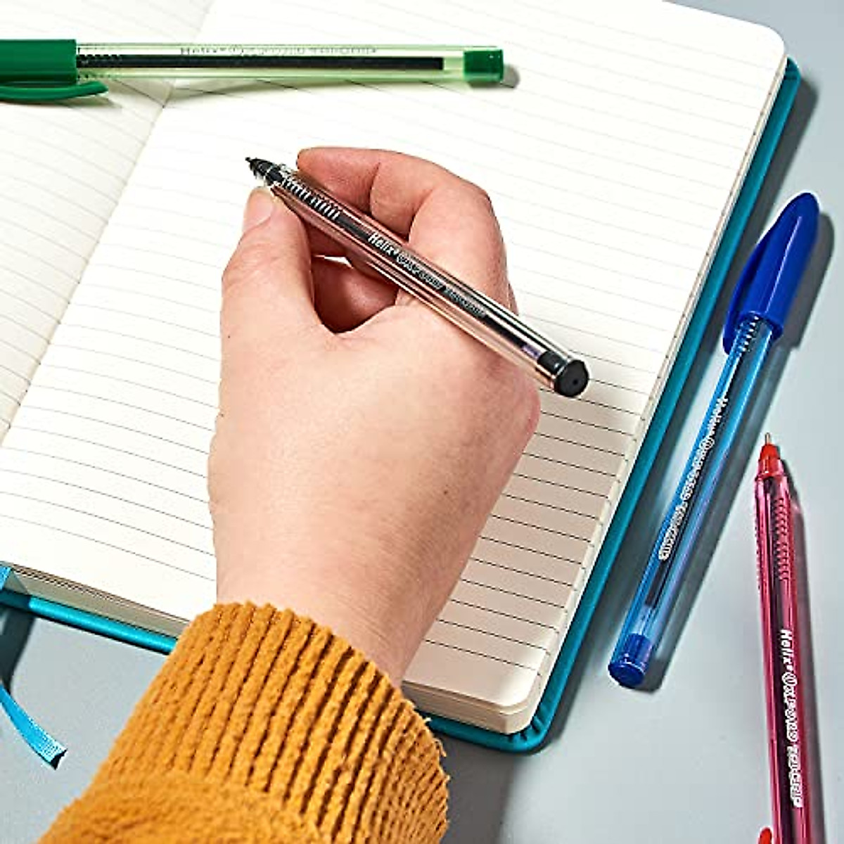 Helix Oxford Tri-Grip Ballpoint Pens (x10 Pack Assorted Colours) with Plastic Free Packaging