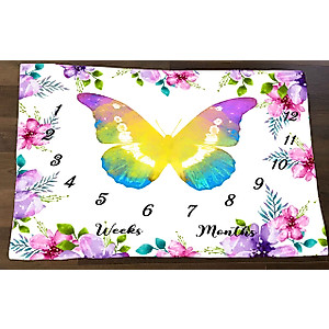 LYLYCTY Baby Monthly Milestone Blanket, Month Blanket for Newborn Baby Shower, Butterfly Design Photography Background for Baby 60x40 inches BTZYLY4