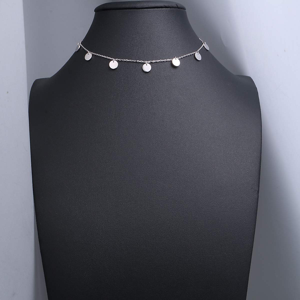 Sterling Silver Jewelry Dot Choker Necklace Round Circle Pendant Disc Chain Statement Necklace For Women