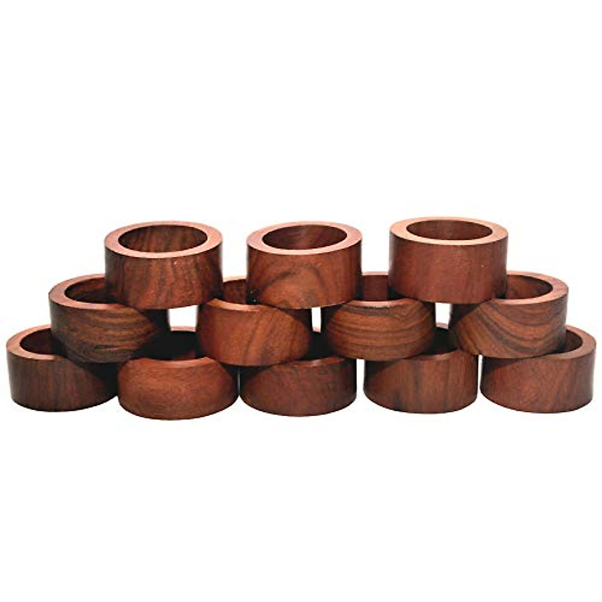 Nirvana Class Handmade Wood Napkin Ring Set with 12 Napkin Rings - Artisan Crafted in India