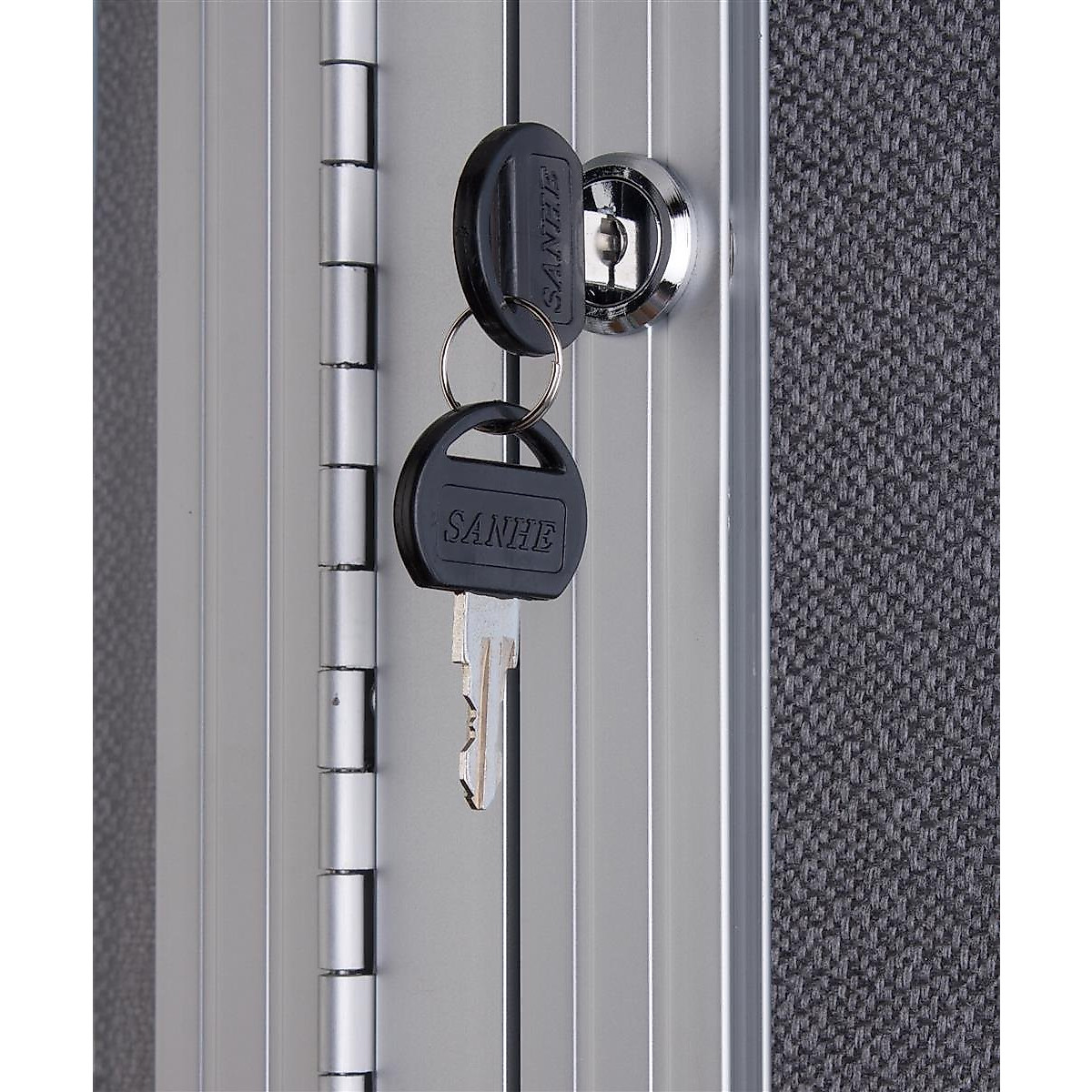 72 x 36 Inch Fabric Tack Board, 3 Locking Swing-Open Doors, 6 x 3 Foot Enclosed Bulletin Board for Wall Mount, Hardware Included - Silver Aluminum Frame with Light Gray Fabric