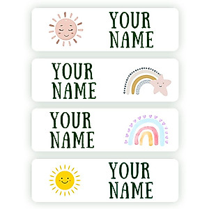 128 Custom Waterproof Dishwasher Safe Kid Name Labels for Daycare, School Supply, Baby Bottles, Lunch Boxes and Cups, Travel. Cute Personalized Design Name Stickers (Pattern 10)