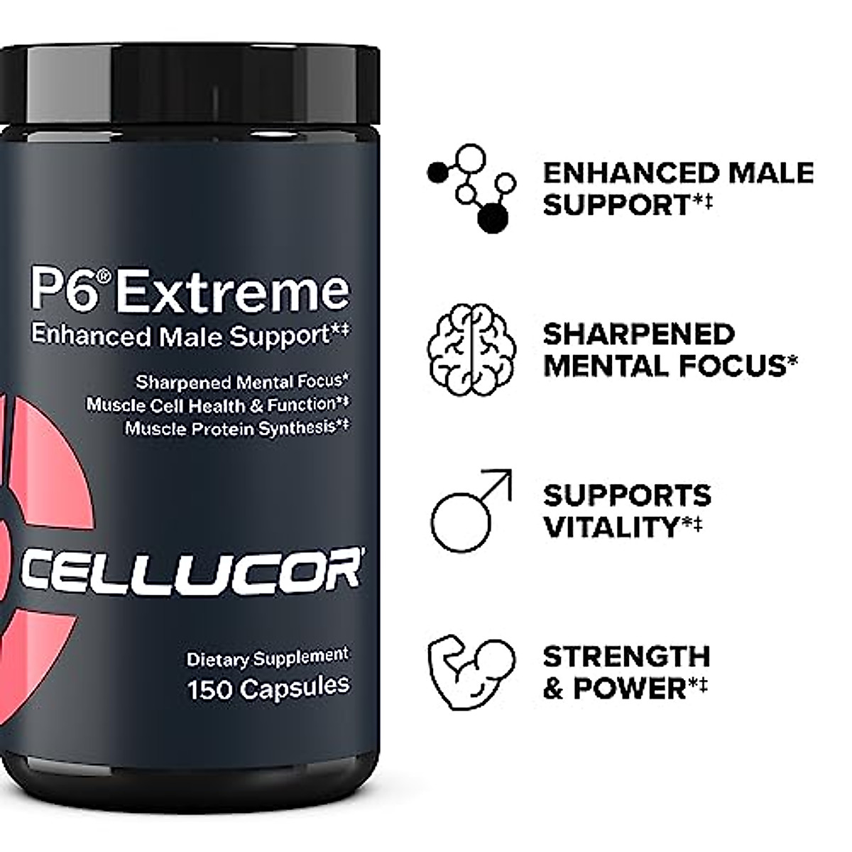 Cellucor P6 Extreme - Enhanced Support for Men | Supports Muscle Growth & Strength | Natural Support Supplement with TESTFACTOR, Ginseng, elevATP, DIM, SenActiv & Fenugreek - 150 Caps