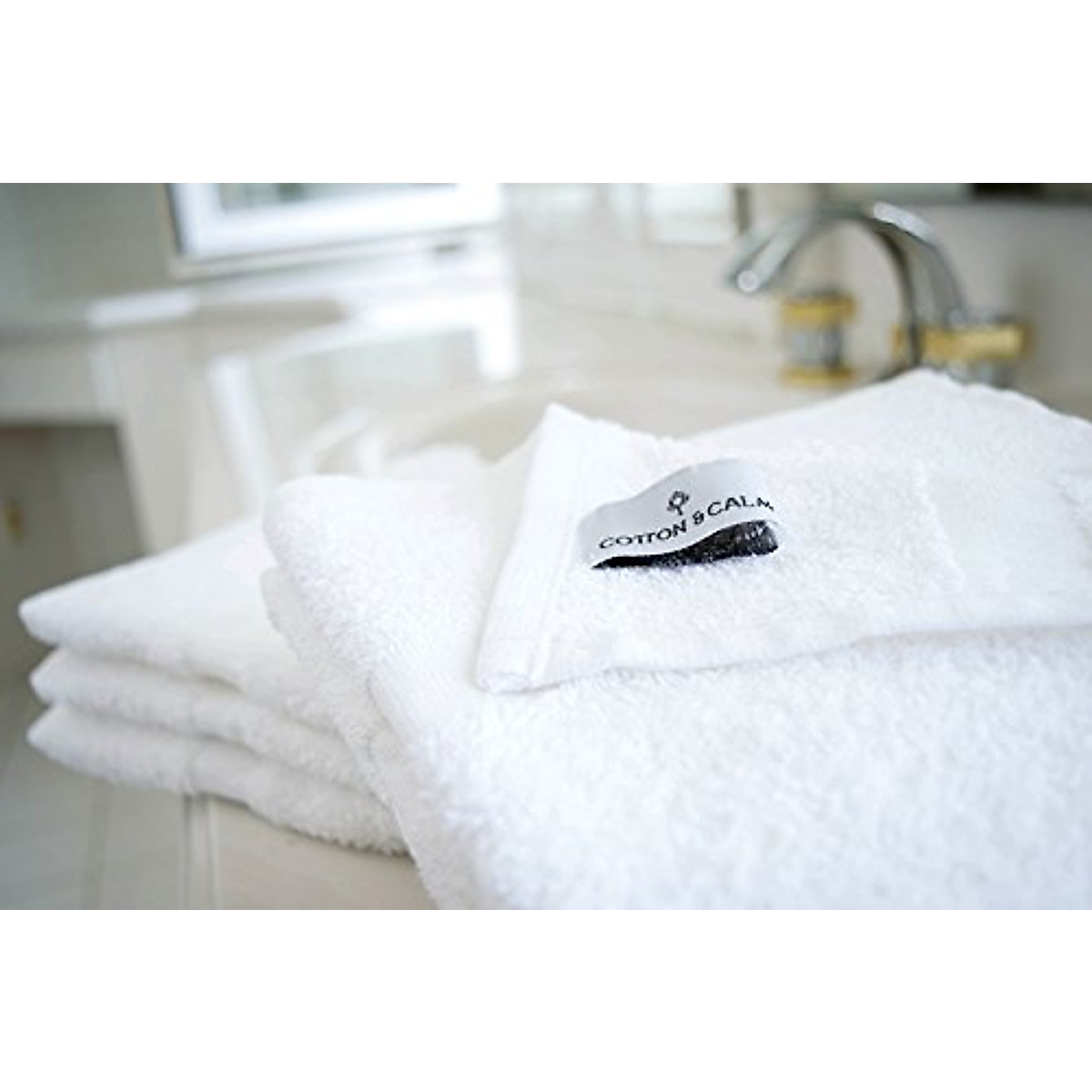 Cotton & Calm White Hand Towels for Bathroom - 12 Pack Salon Towels - 16 x 27 Inches Hand Towel - Perfectly Used As Hair Towel, Gym Towel, Facial Towel & Spa Towel