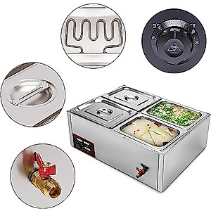 KFJZGZZ Countertop Food Warmer Stainless Steel Buffet Warmer, 4 Tray Temperature Range 30-85 °C, Electric Commercial Food Warmer Containers with Covers, Drain Tap for Catering and Restaurants