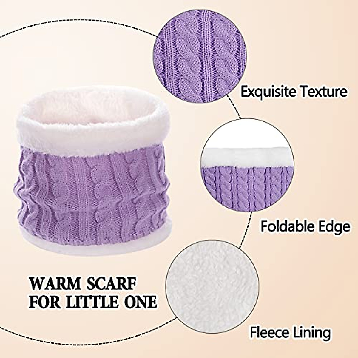 Kids Winter Beanie Hat Toddler Gloves Girls Infinity Scarf Youth Neck Warmer Warm Fleece Pom Cap Purple Thermal Knit Set 6-10 Years Old, Gorros Gorras Bufandas Para Niñas Niños, Gifts for Childrens
