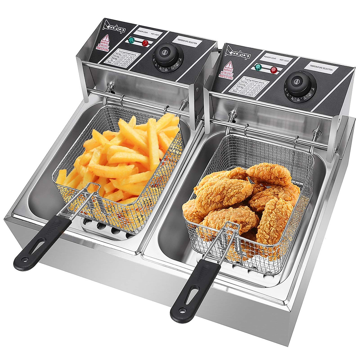 Commercial Electric Deep Fryer, Countertop Stainless Steel Deep Fryer French Fries for Restaurant Home Kitchen (Double Tank, 12.7QT/12L)