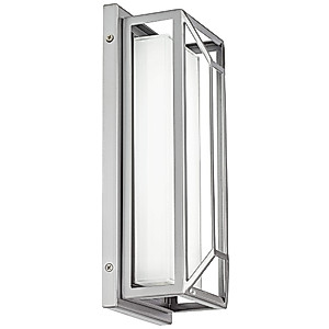 Possini Euro Design Radcliffe Modern Outdoor Wall Light Fixture LED Matte Nickel Geometric Baguette Cut 12" Frosted Glass for Exterior House Porch Patio Outside Deck Garage Front Door Garden Home