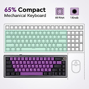 EPOMAKER EK68 65% Wireless Gaming Keyboard, Hot Swappable Gasket Mechanical Keyboard with Metal Knob, Bluetooth 5.0/2.4Ghz Wireless/USB-C Wired Custom Keyboard (Black Purple, Budgerigar Switch)