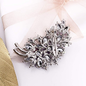 LAXPICOL Vintage Purple Austrian Crystal Flower Leaf Bouquet Clusters Large Big Brooch Pin for Women Jewelry