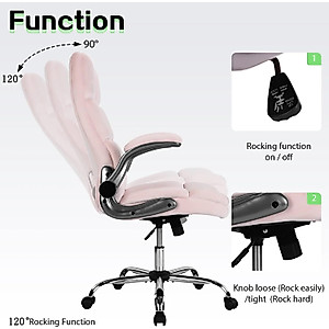 KCREAM Home Office Chair Executive Chair Frabic Computer Desk Chair, High Back Adjustable Tilt Angle and Flip-up Arms and Thick Padding for Comfort and Ergonomic Design for Back Support (Pink)