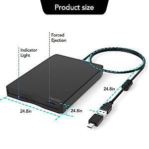 Yaeonku External Floppy Drive, 3.5" USB &Type C Floppy Disk Reader Portable 1.44 MB FDD for PC Windows 2000/XP/Vista/7/8/10/11
