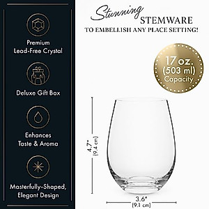 ELIXIR GLASSWARE Stemless Wine Glasses - Hand Blown, Red White Wine Glasses Set of 4 - Premium Crystal Stemless Wine Glasses - Wine Tasting, Wedding, Anniversary, Christmas, Party - 17 oz, Clear