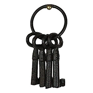 Ebros Gift Realistic Vintage Antique Design Cast Iron Jailer Keys Set of 4 On Ring Wall Accent Old World Halloween Costume Prop Pirate Skeleton Ship Jail Key Pack