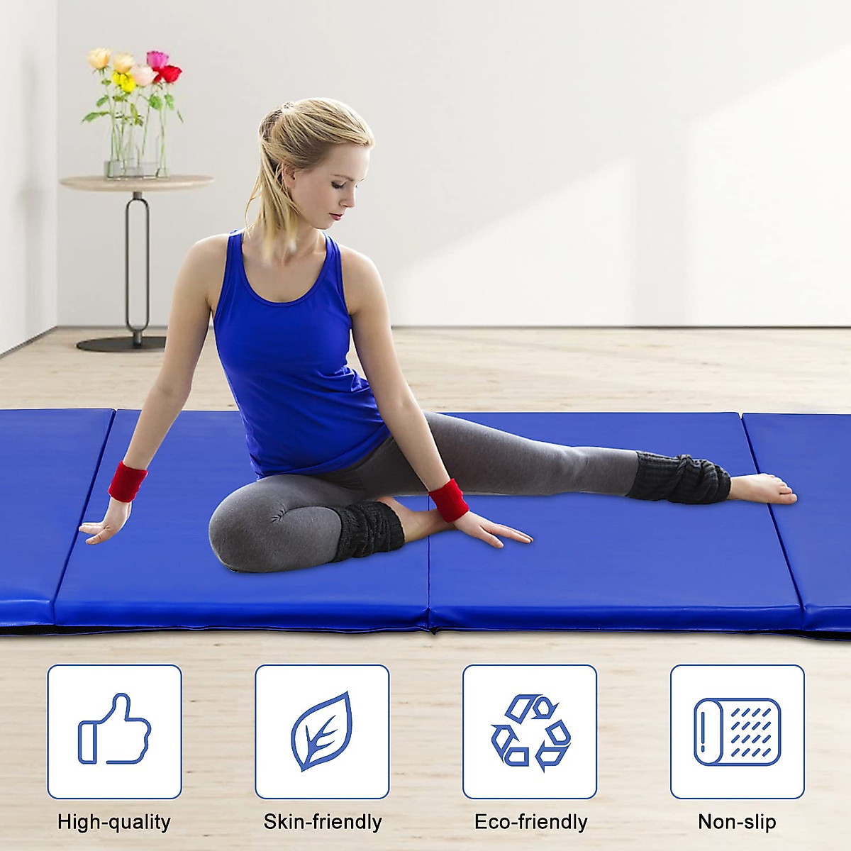 Exercise Mats for Home Workout, 4'x8'x2 Extra Thick High Density Anti-Tear Folding Gymnastics Mat w/Hook & Loop Fastener Lightweight Tumbling Mat for MMA, Stretching Yoga, Cheerleading Martial Arts