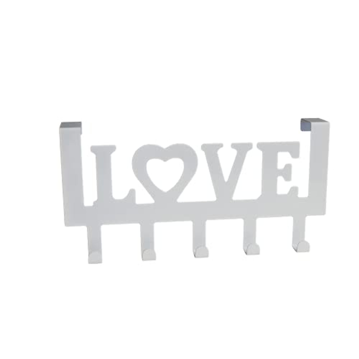 Dependable Industries inc. Essentials Over Door Hanger Heavy-Duty Hook, Hanging Clothes Coat Bag Robe Keys Towel Bathroom Closet Back of Door Hanger Sturdy 5 Hooks Love