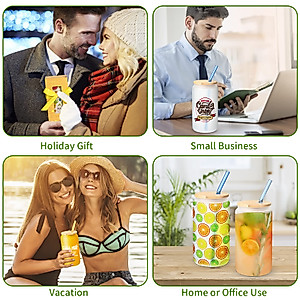 KIDJFGG Sublimation Glass Blanks With Bamboo Lid, 8pack 16OZ Frosted Sublimation Beer Can Glass with Glass Straws Gift Box Mason Jar Cups Mug Travel Tumbler for Beer, Juice, Soda, Iced Coffee, Drinks