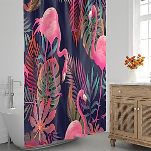 Aglebo Shower Curtain Abstract Flamingos Fabric Shower Curtain Set with 12 Hooks Water-Proof 72 * 72 Inches for Bathroom Beach Caravan Hotel