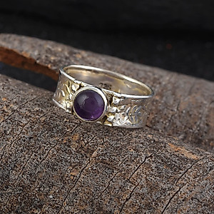 Sterling Silver 925 Band Ring For Women & Girls Natural Amethyst Band Ring Sterling Silver Anniversary Band Ring February Birthstone Purple Gemstone Band Ring