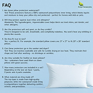 Four Seasons Essentials Standard Pillow Protectors (Set of 2) – Zippered Waterproof Pillow Covers Hypoallergenic Dust Proof Pillowcase Encasement Cover