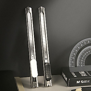 M&G 4 Pack Box Cutter Retractable, Utility Knife 9mm Wide Snap-Off Blades, Extended Razor Knife Box Opener for Cutting Carboard Wrapping, School Home Office Supplies (Random White& Black)