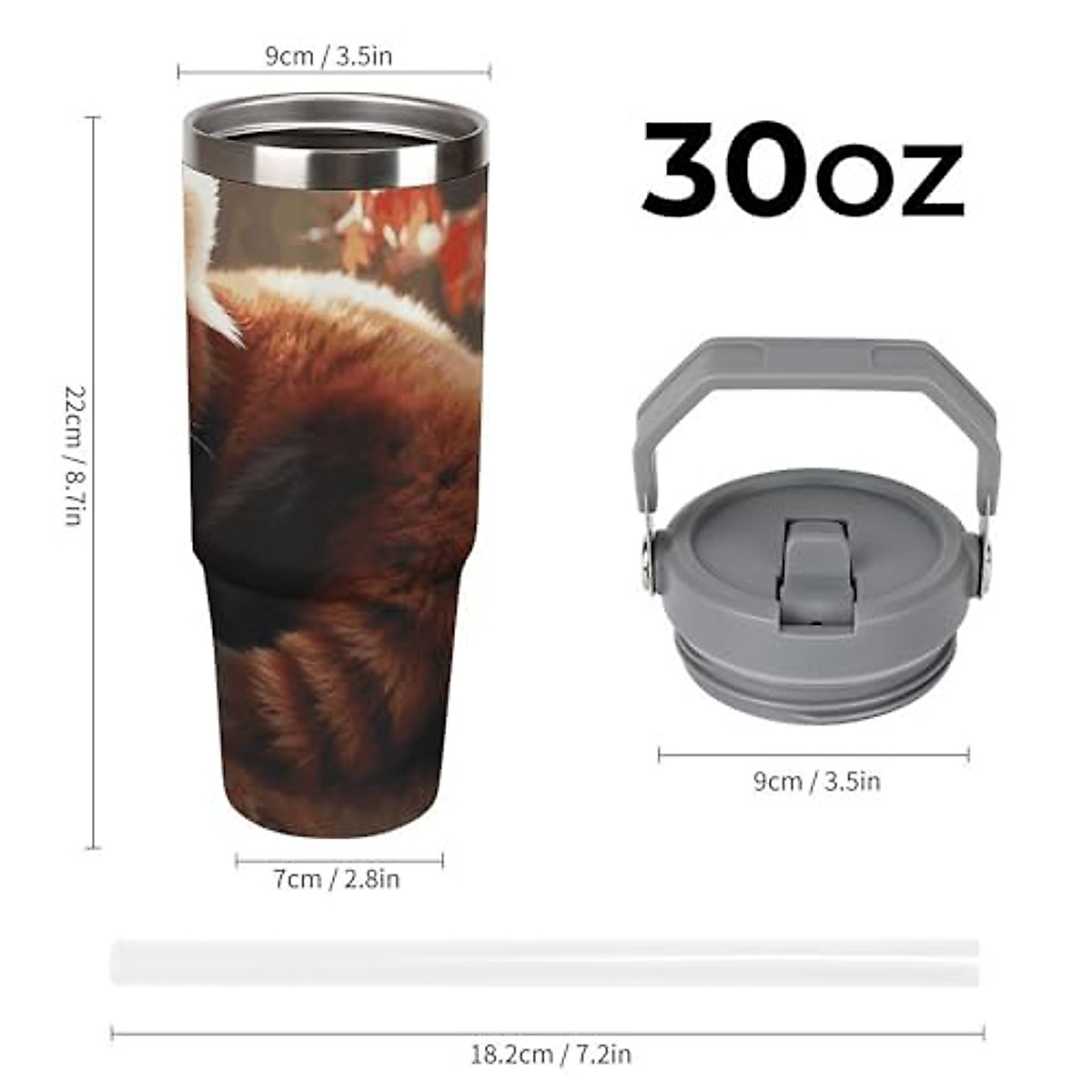 WITHSBKK 30oz Car Cup Red Panda Printed with Portable, Stainless Steel Travel Mug, Vacuum Insulated Tumbler And Straw, Leakproof for Car & Outdoor, UV Printed Design