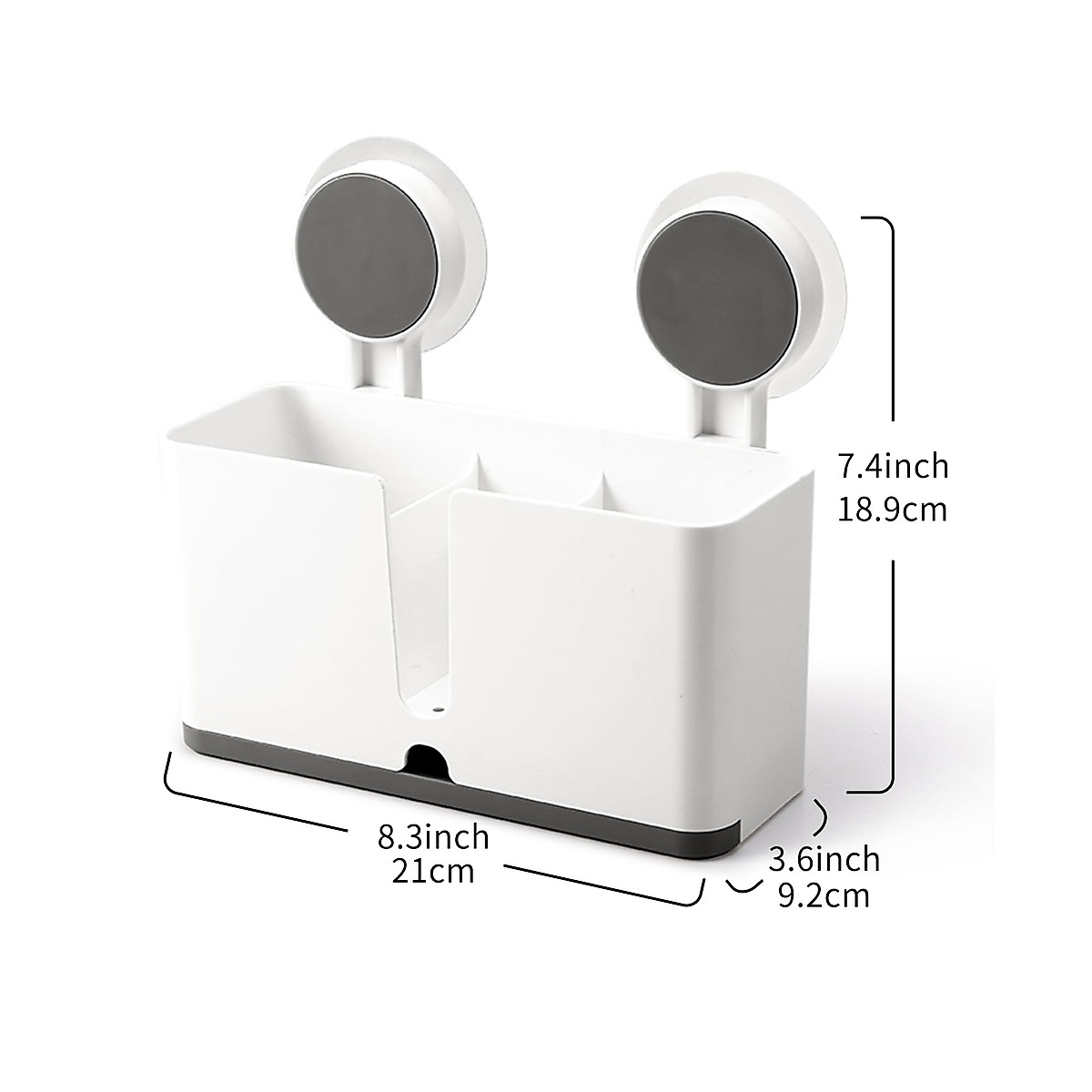 Cetomo Wall Mounted Storage Organizer, Adhesive Self-Draining Shower Caddy, Plastic Shelf with 3 Compartments and Removable Drain Tray for Toiletries Kitchen Utensils Bathroom Cabinet, White