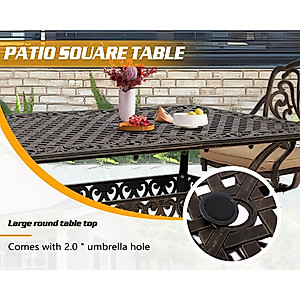 TITIMO Cast Aluminum Patio Dining Set 7-Piece with Cast-Top Rectangular Table and 6 Flower Chairs with Cushions,Outdoor Furniture Set for Backyard Porch Pool (Khaki)