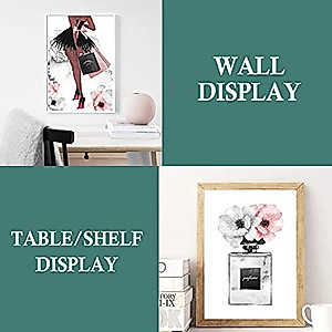 Lodintech Fashion Canvas Wall Art Girls Bedroom Wall Decor Pink Flower Perfume Unframed Art Prints Fashion Posters Living Room Women Office Decorations Makeup Brush High Heels Paintings,8x12'' 4PCS