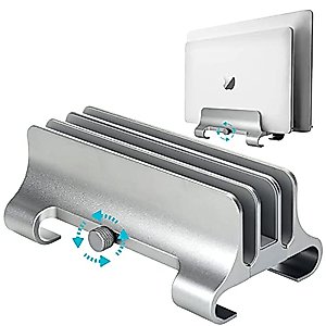 Vertical Laptop Stand [Upgrade Version], 3 Slots Space-Saving Aluminum Desktop Stand Holder with Adjustable Dock Size, Fits All MacBook/Air/Microsoft Surface,Dell,Gaming Laptops (up to 17.3"), Silver