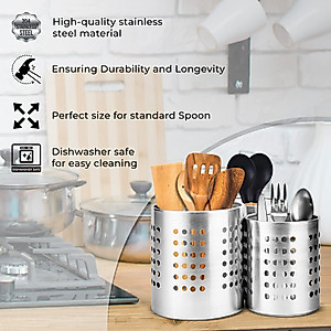 KSJONE 3 Pcs Stainless Steel Kitchen Cutlery Holder Utensil Organizer Flatware Caddy Drainer, Cooking Utensil & Gadgets Holder, Kitchen Caddy Spoons & Forks Organizer (Holes Shape)