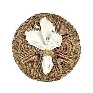 Trunkin USA Jute Fringed Edge Placemat Size: 14" Round Set of 2/4 Color: Natural