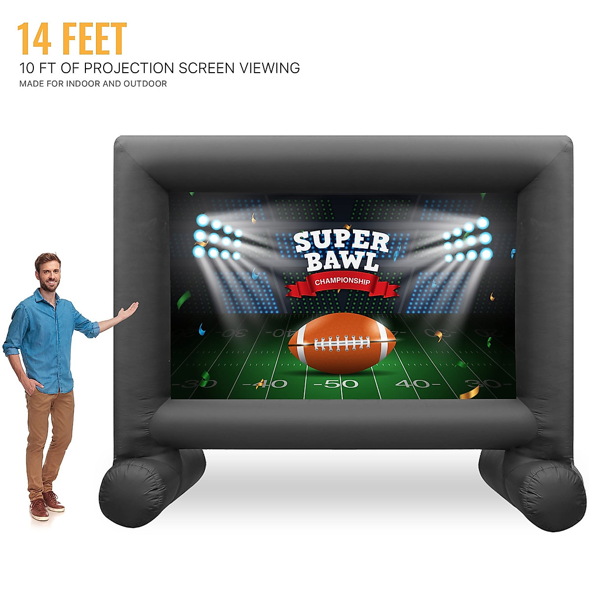 Redia 14 Feet Inflatable Outdoor and Indoor Theater Projector Screen with Built-in Blower - Includes Tie-Downs and Storage Bag - Supports Front and Rear Projection