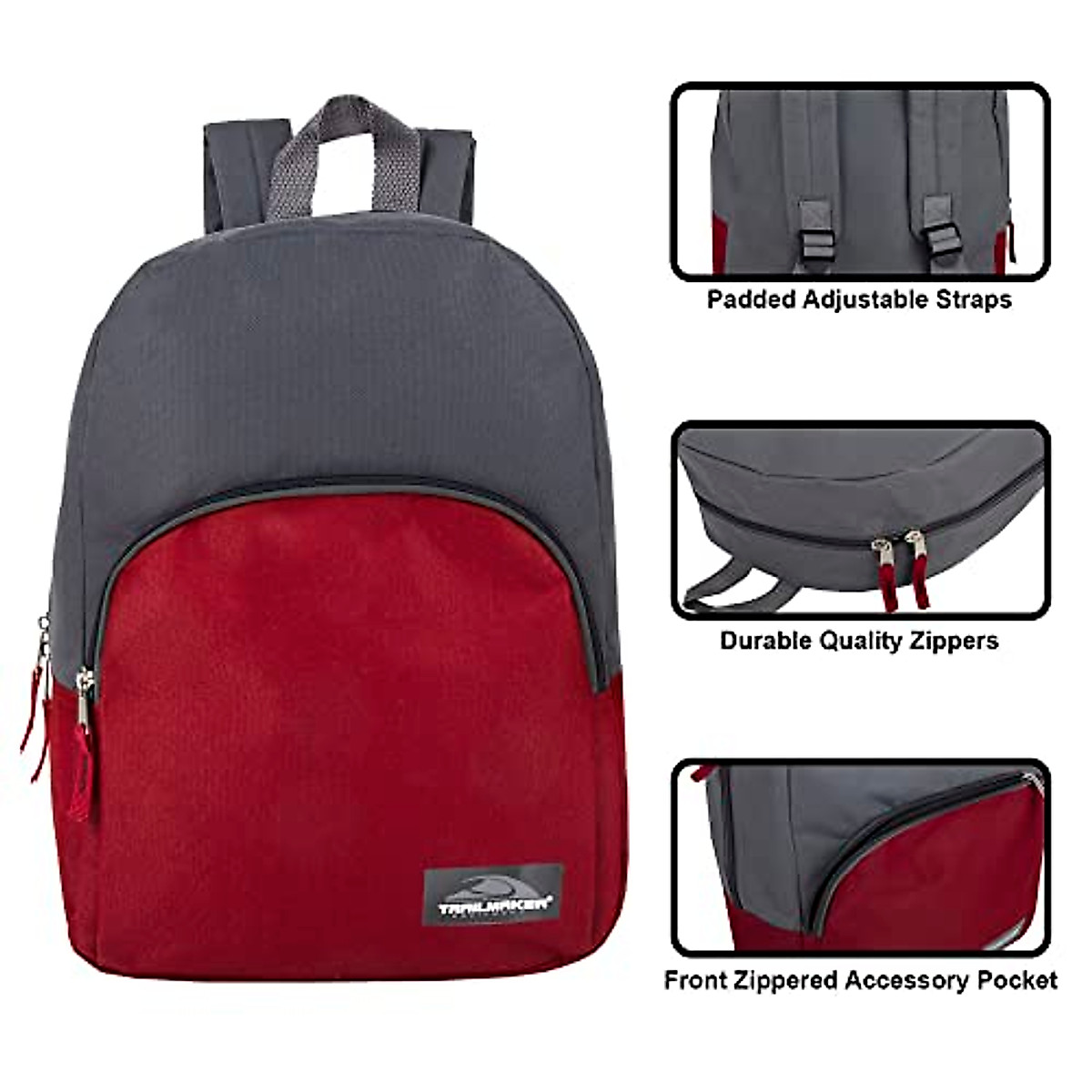 Trail maker 24 Pack Bulk Backpacks with School Supplies for Kids, 15 Inch Bulk Backpacks with 12 Piece Wholesale School Supply Kits (Mixed Set)