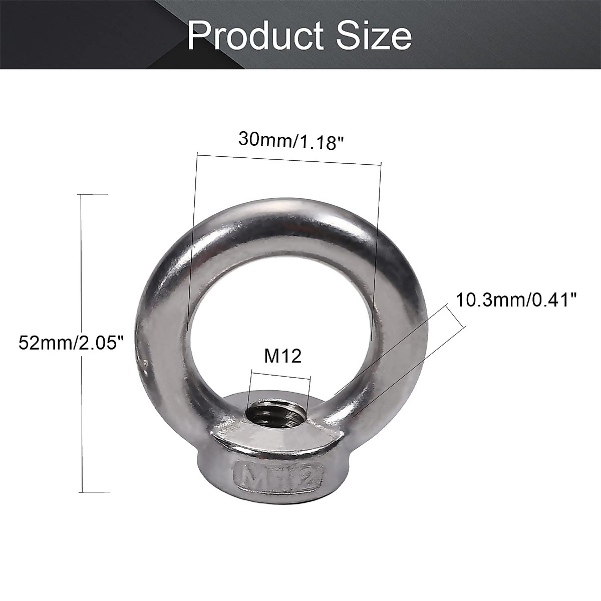 MroMax 4Pcs Lifting Eye Nut M12 Metric Female Thread Ring Shape Nut 304 Stainless Steel Round Shape Fastener Lifting Ring for Rope Fitting Silver