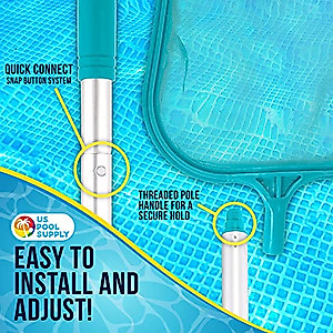 U.S. Pool Supply Swimming Pool 4 Foot Leaf Skimmer Net with 4 Connecting Aluminum Pole Sections - Fine Mesh Netting for Fast Cleaning of Debris - Clean Spas & Ponds