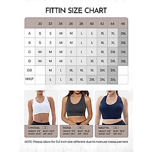 FITTIN Racerback Sports Bras for Women - Padded Seamless High Impact Support for Yoga Gym Workout Fitness Black/Grey/Blue/White M