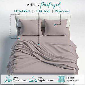 Bunny's Home 4 Piece Full Bed Sheet Set Egyptian Cotton Light Grey Full Size Sheet Set Breathable Sheets Extra Deep Pocket Full Sheets Fits 17 Inch Deep Mattress Machine Washable Cooling Sheets