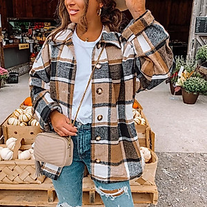 Delivered Today,Fall Dresses for Women 2023 Trendy Plaid Shirts for Women Flannel Shacket Jacket Long Sleeve Lapel Button Down Shirts Coats Blouse Tops with Pocket
