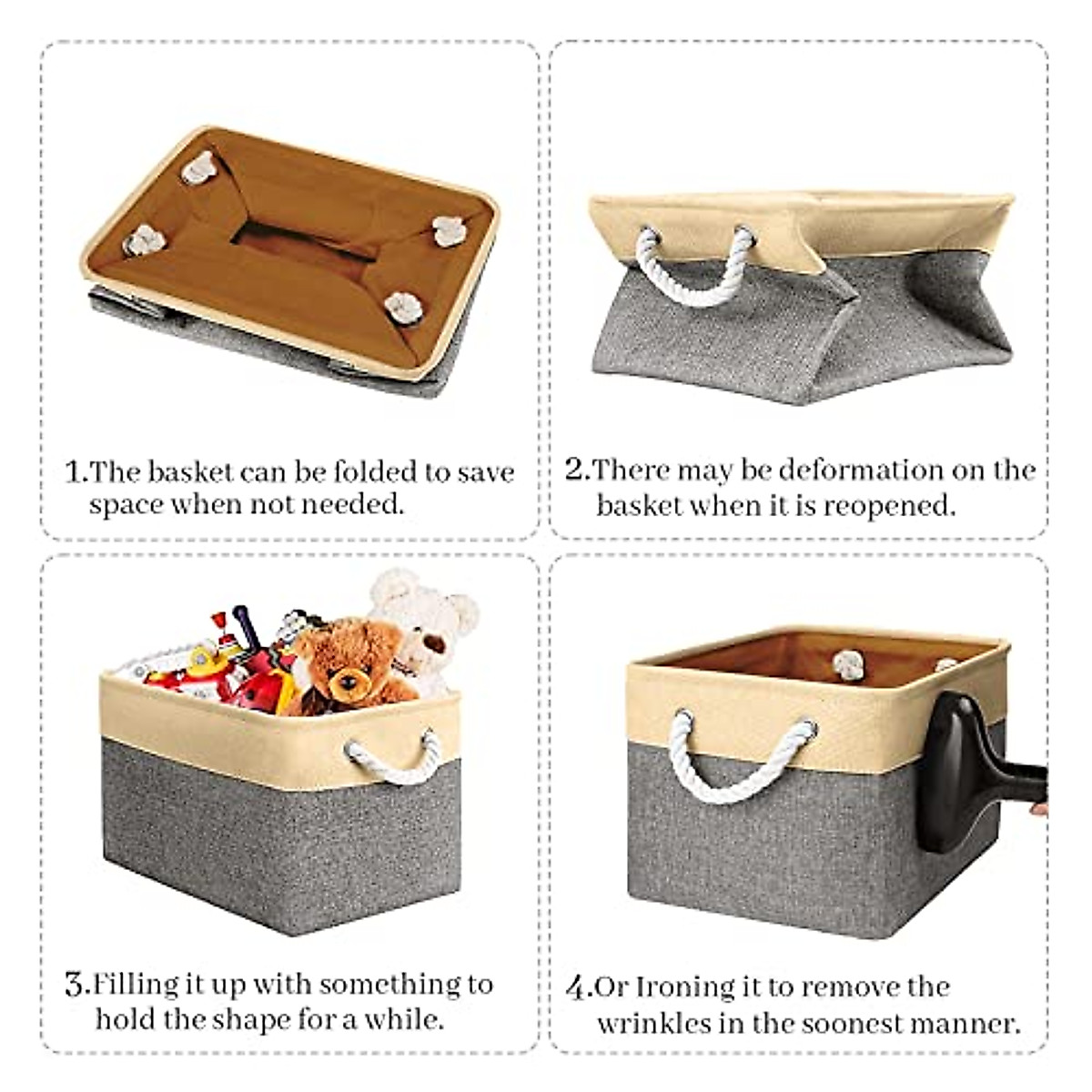 MEGACRA Fabric Storage Baskets 13x13x13 Storage Cubes Collapsible Storage Bins Basket [3-Pack] with Sturdy Handles Fabric Storage Bin Organizational Baskets for Shelves Clothes Toys Books, Office, Nursery Perfect Organization and Storage