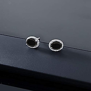 Gem Stone King 10K White Gold 7X5MM Oval Gemstone Birthstone and White Diamond Halo Earrings | White Gold Earrings for Women