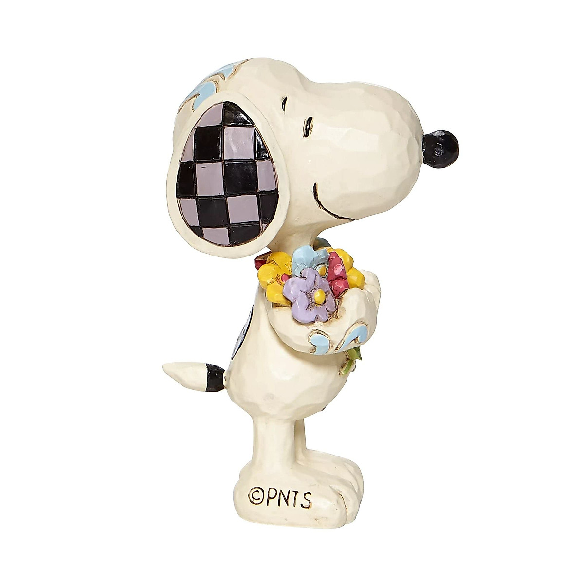 Enesco Peanuts by Jim Shore Snoopy Holding Spring Flowers Miniature Figurine, 3 Inch, Multicolor White
