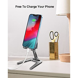 MOYONTE Foldable Cell Phone Stand, Mobile Phone Holder for Desk, Adjustable Desktop Phone Holder, Compatible with iPhone 14 13 Pro Max Mini 12 11 and More 4-10'' Smart Phones/Tablets (Silver)