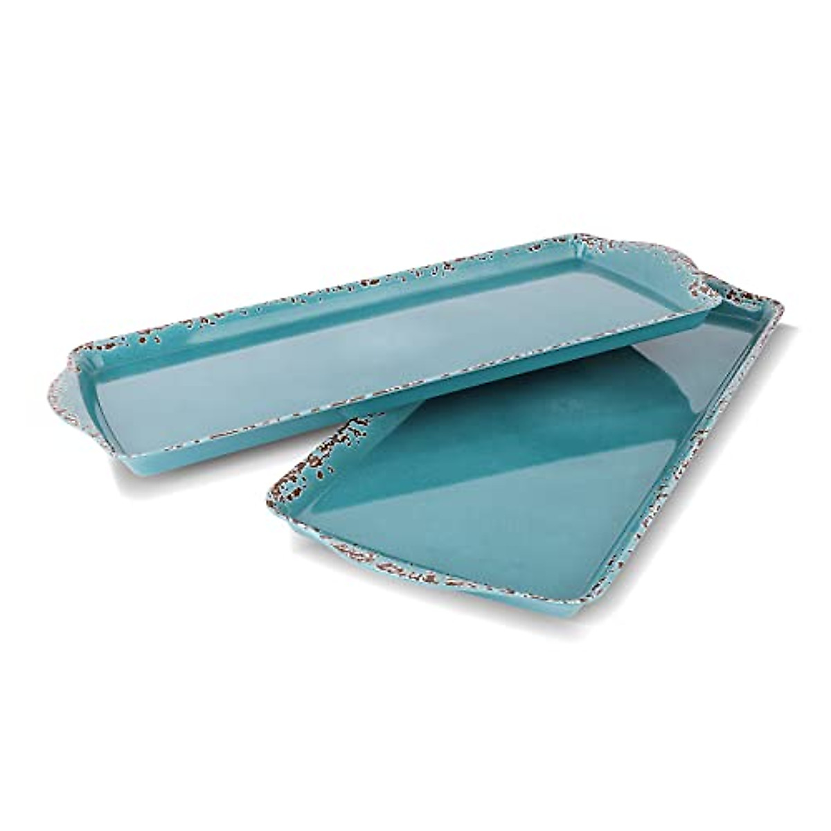 LOK-OSEMILE Gourmet Art Crackle Set of 2 Melamine Rectangular Serving Trays/Platters Aquamarine blue 15"