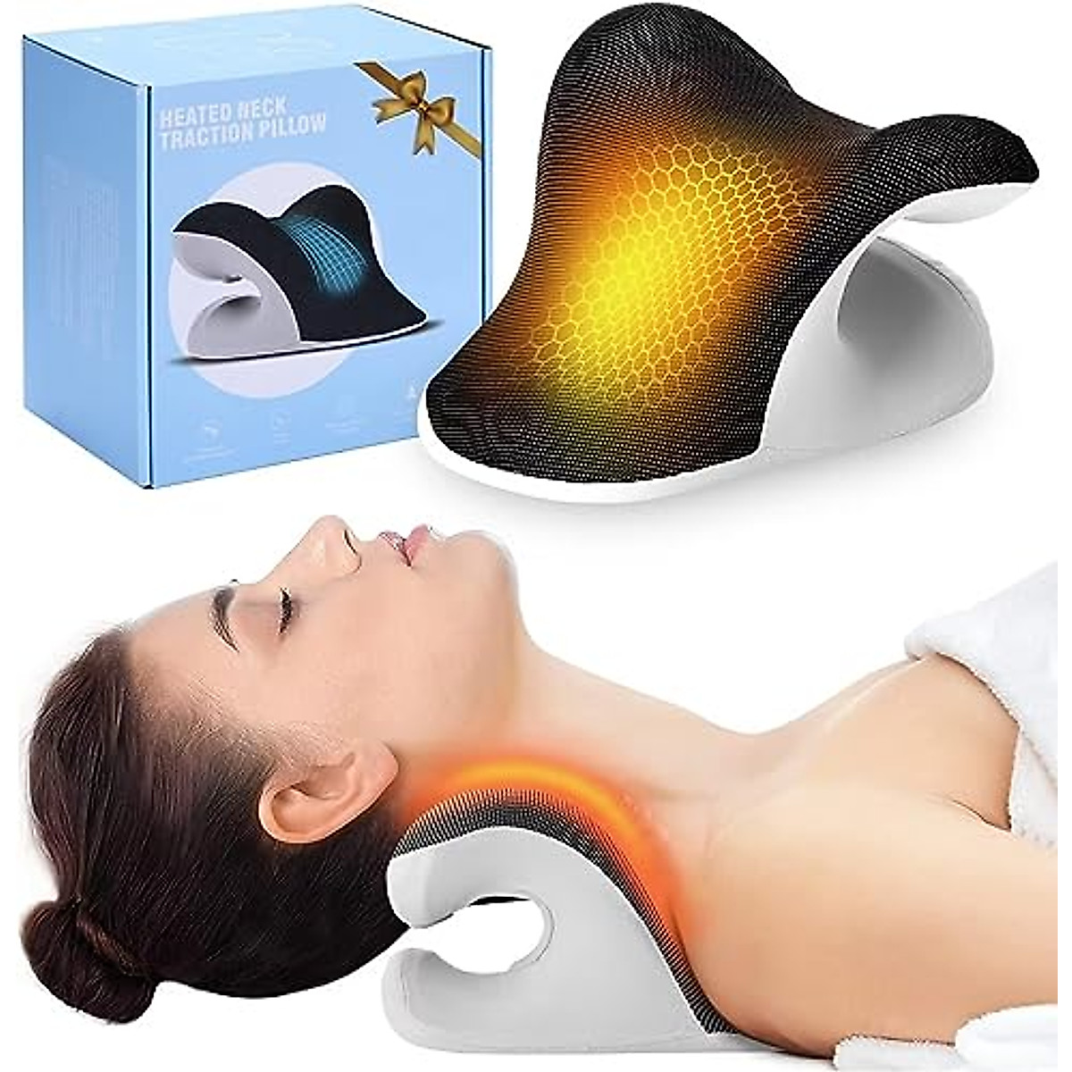 Liipoo Heated Neck Stretcher with Magnetic Therapy Pillowcase, Neck and Shoulder Relaxer Pillows, Cervical Traction Device for Relieve TMJ Headache Muscle Tension Spine Alignment…