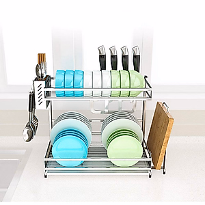 KLHDGFD Drain Rack-Stainless Steel Kitchen Dish Drying Rack 2-Tier Wall Floor Mounted