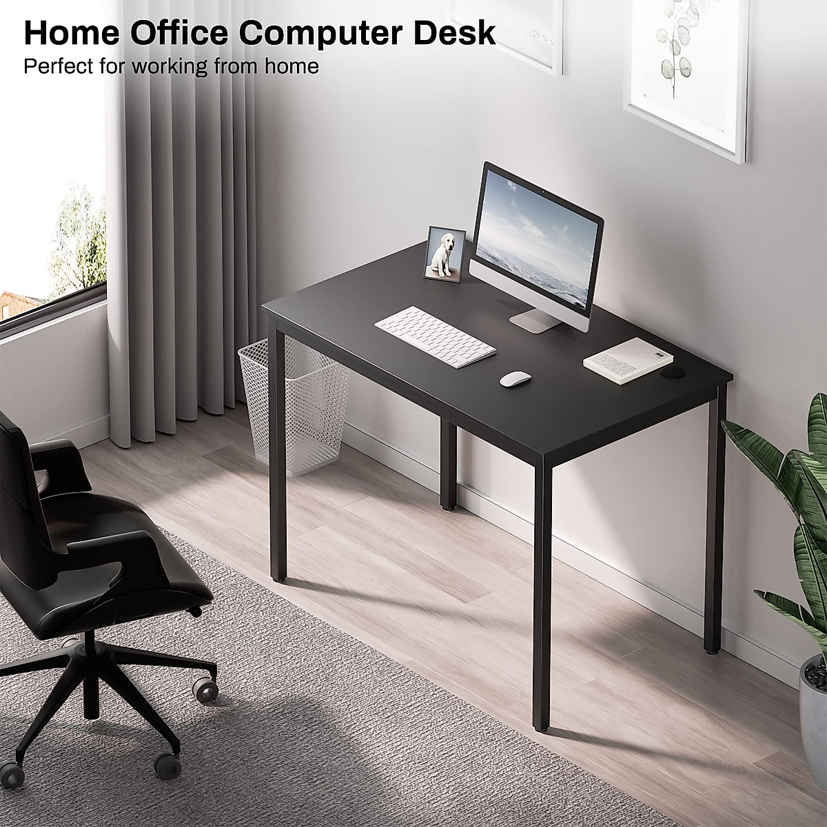 EE EUREKA ERGONOMIC 47 Inch Walnut & White Home Office PC Computer Desk, Simple Modern Work Study Writing Gaming Table for Small & Medium Spaces Desktop with Metal Legs, Sturdy & Easy Assembly